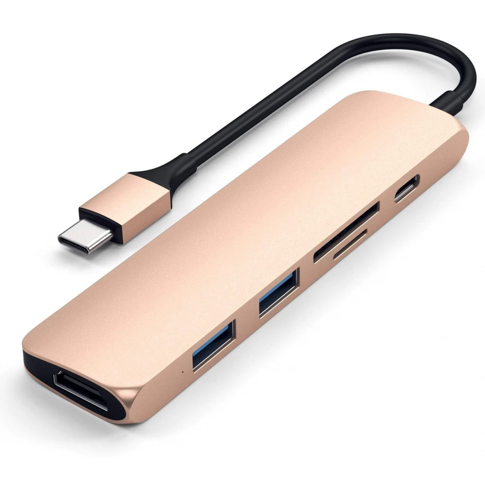 SATECHI Slim Aluminum Type-C Multi-Port Adapter V2 gold - iPoncomp.com