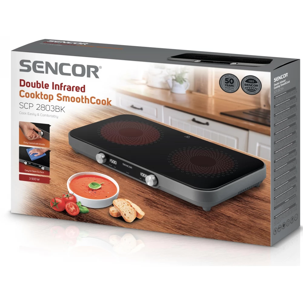 SENCOR SCP 2803BK Kétzónás ceramic hot plate smoothcook black ...