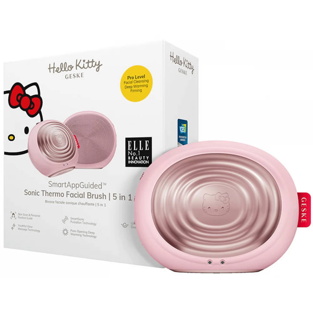 GESKE 5 in 1 Clever Sonic thermo face cleaner device Hello Kitty pink ...