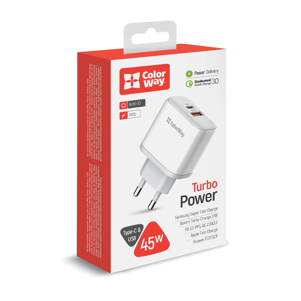 COLORWAY AC Charger Power Delivery Port PPS USB (Type-C PD + USB QC3.0 ...