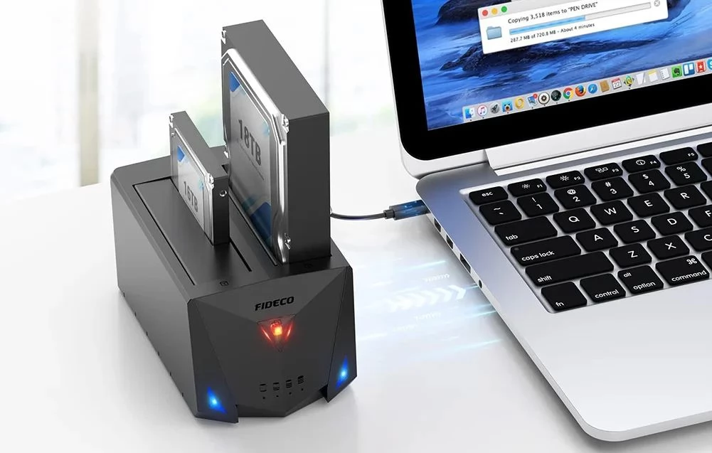 FIDECO 2.5″/3.5″ SATA HDD USB 3.2 dokkoló/klónozó station black ...