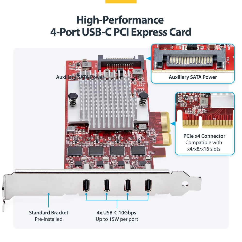STARTECH P10Q4C-USB-CARD 4-Port USB Type-C PCIe Card - iPon.hu