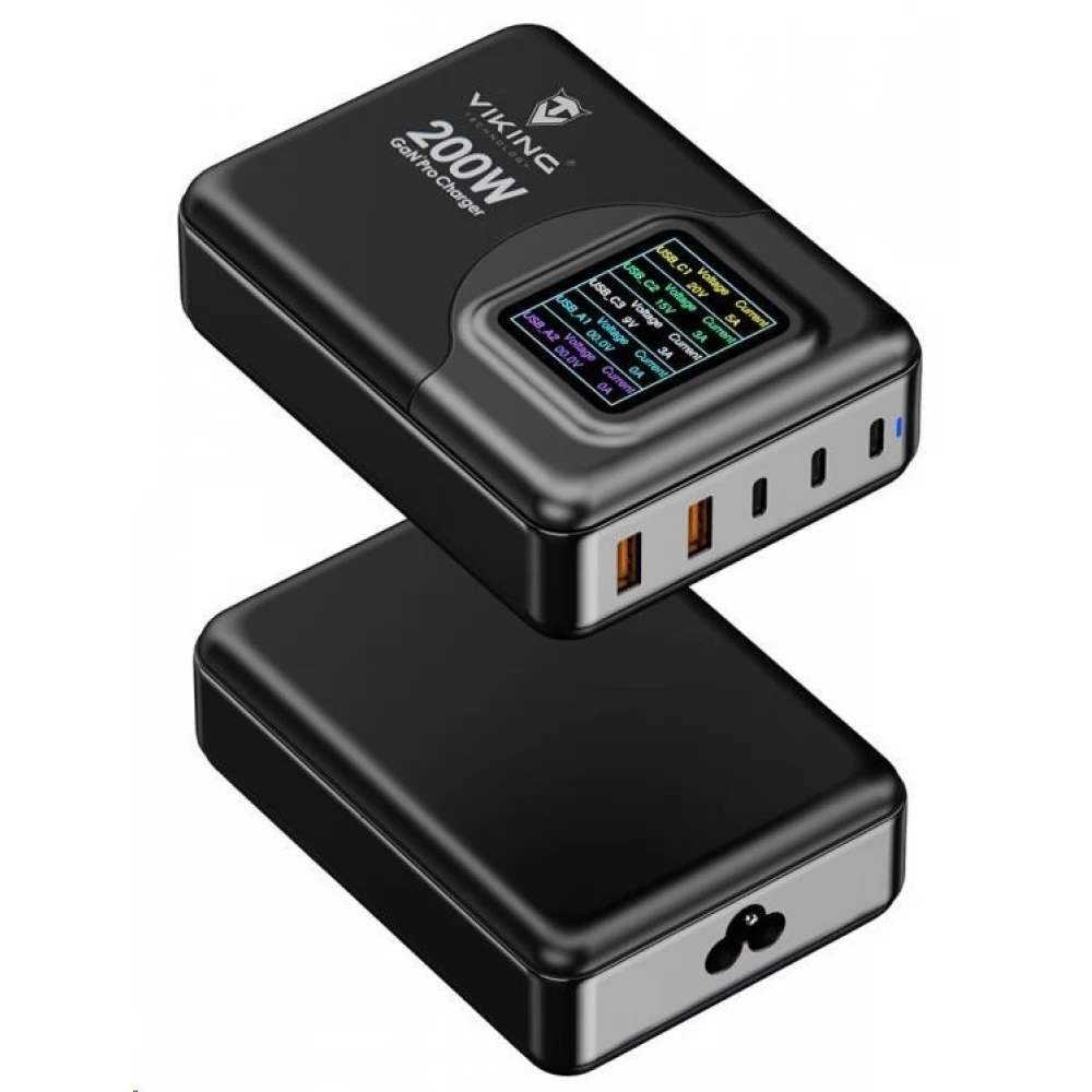 VIKING TECHNOLOGY VCH200PD USB GaN charger 200W PD Pro black - iPoncomp.com