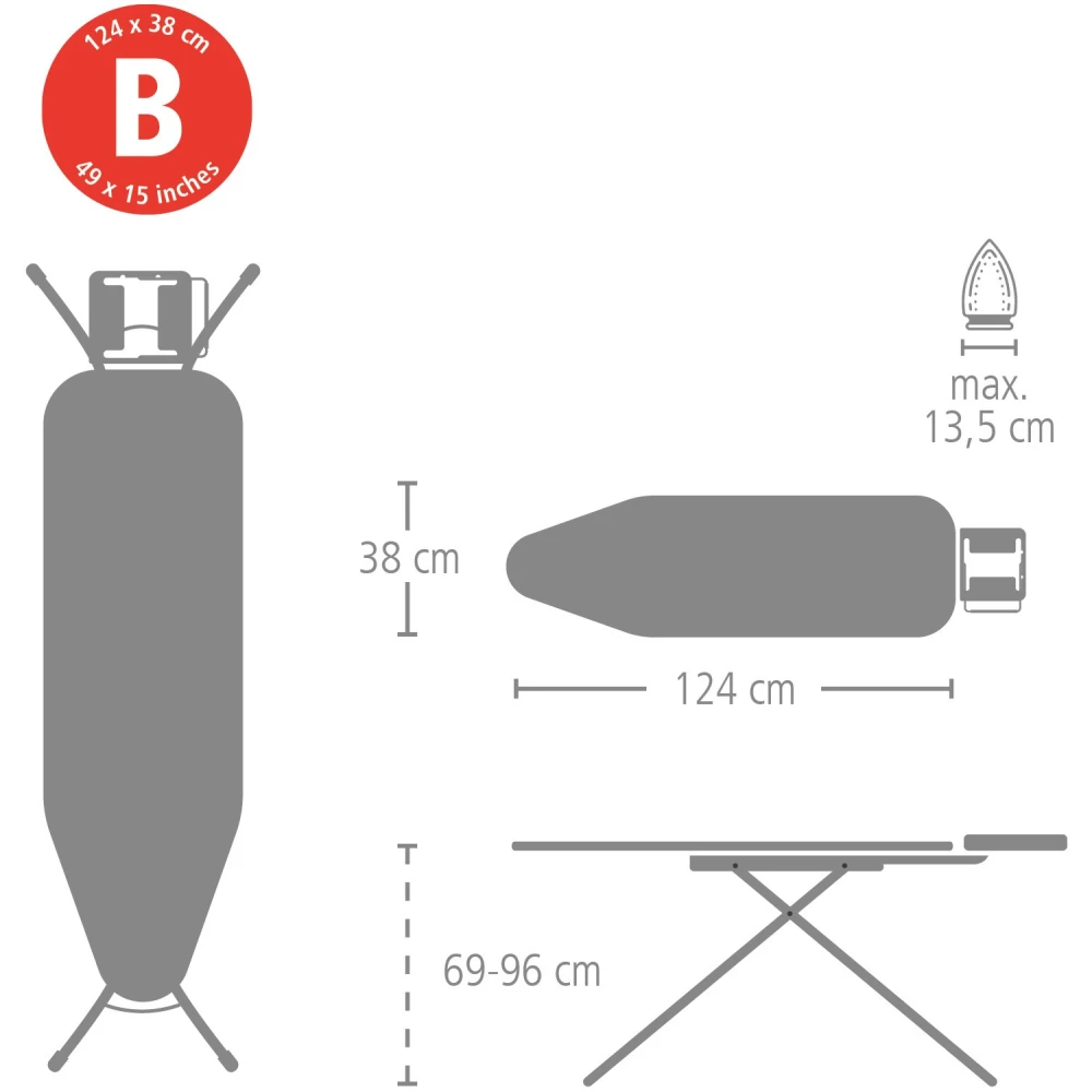 BRABANTIA Steam Iron Rest ironing board 1240x380mm - B méret. openable ...
