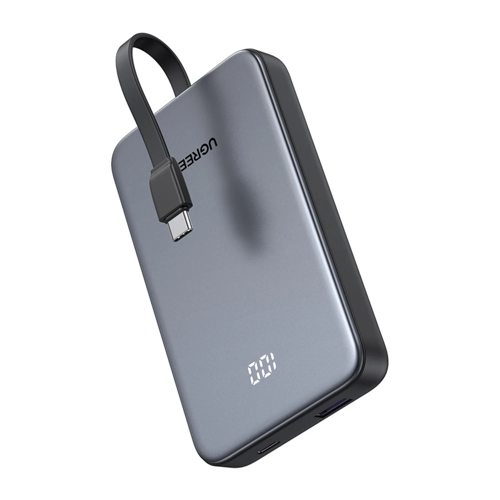 UGREEN PB526 Powerbank 10000mAh 20W mounted USB-C cable grey - iPoncomp.com