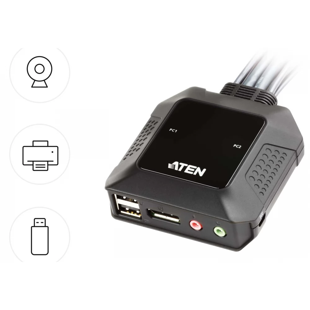 ATEN 2-Port USB DisplayPort Cable KVM Switch with Remote Port Selector ...