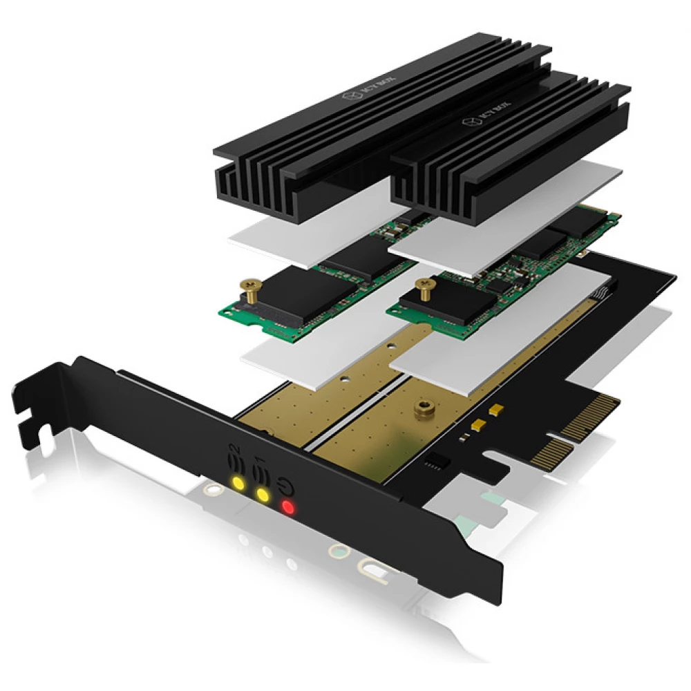 ICY BOX IB-PCI215M2-HSL PCIe extension card for 2x M.2 SSDs incl. heat ...