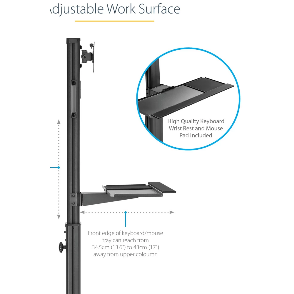 STARTECH Mobile Workstation Cart with Monitor Mount - iPoncomp.com