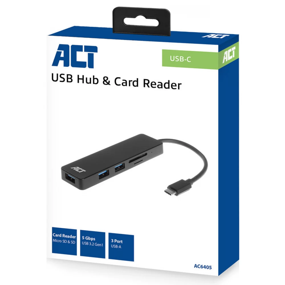 ACT CONNECTIVITY AC6405 USB-C Hub 3 port card reader - iPoncomp.com