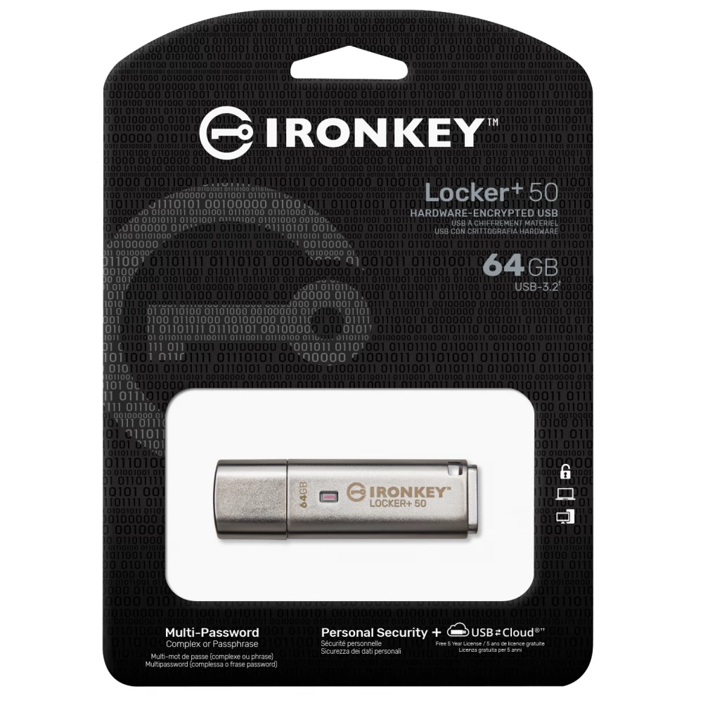 KINGSTON IronKey Locker+ 50 64GB USB 3.0 Silver - iPoncomp.com