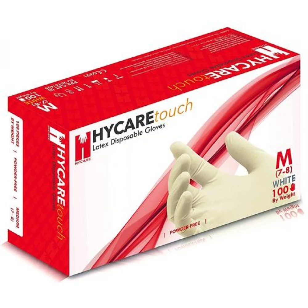 HYCARE Védőkesztyű egyszer használatos latex M méret 100 db púder ...