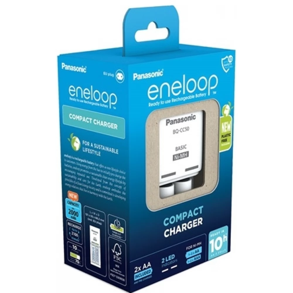 PANASONIC BQ-CC50 Kompakt töltő fehér + 2x2000mAh AA - iPon.hu