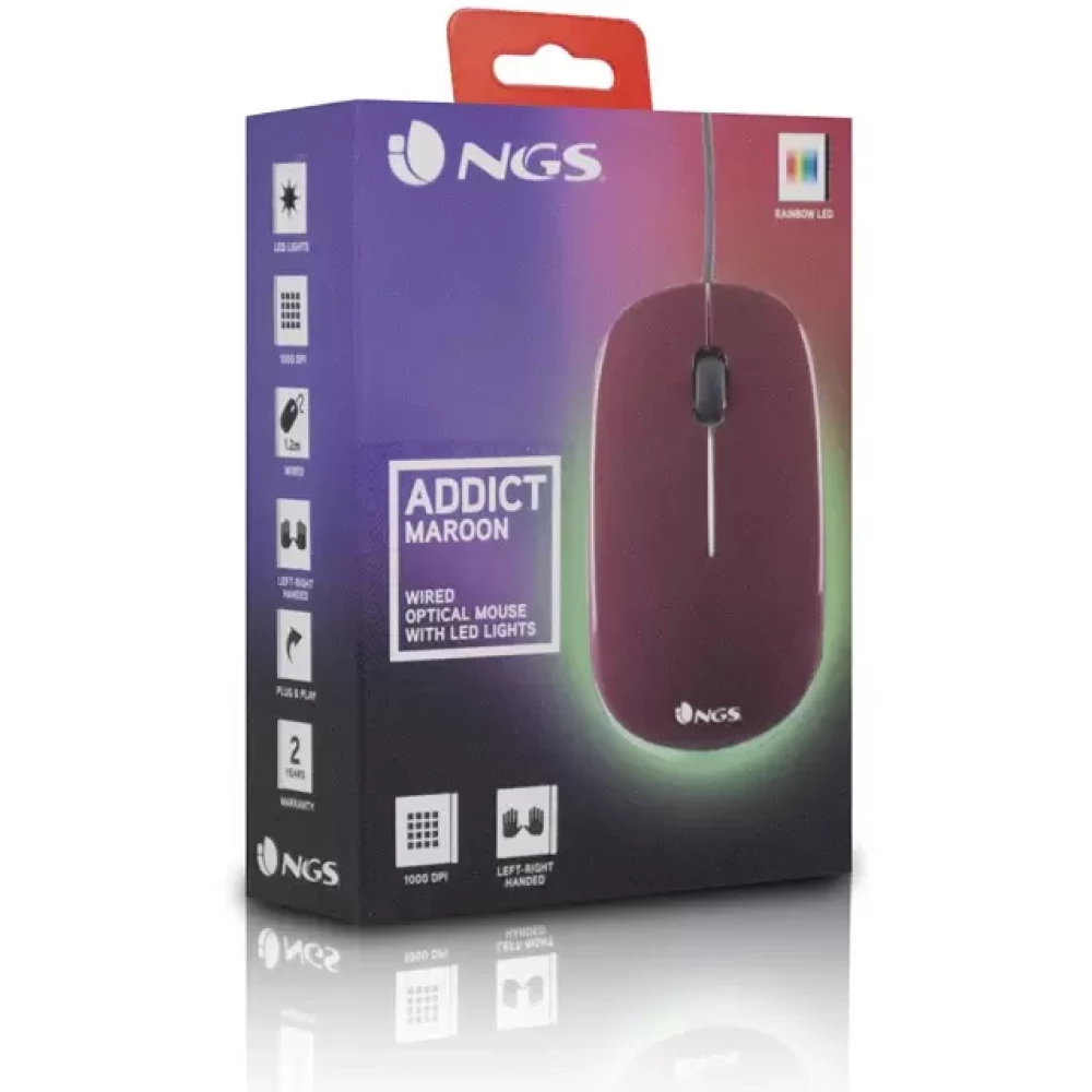 NGS Addict Maroon Optical Wired mouse 1000Dpi Led lighting Red ...