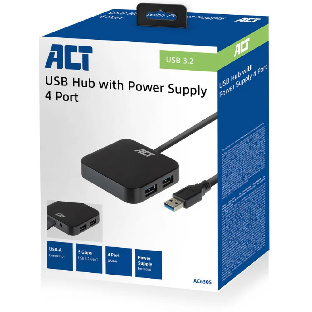 ACT CONNECTIVITY AC6305 USB Hub 4 portos tápegységgel - iPon.hu