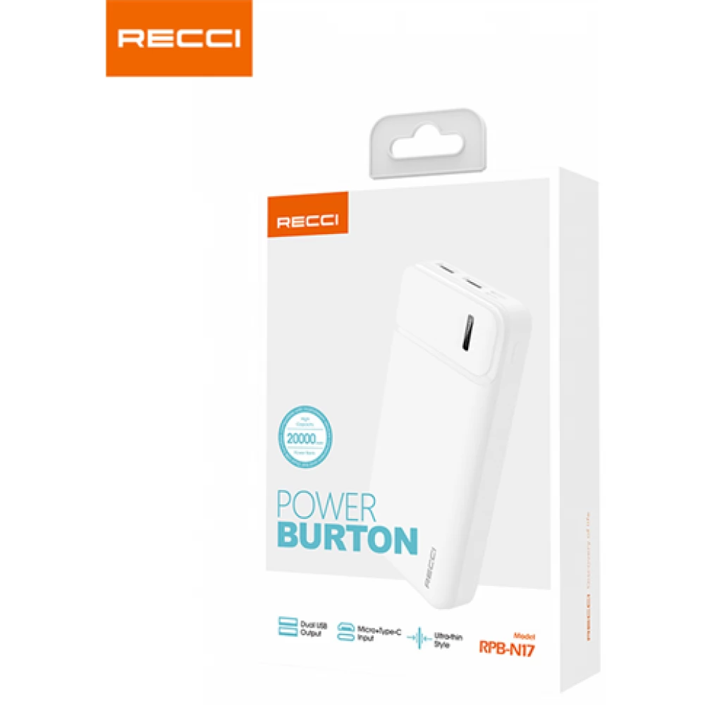RECCI RPB-N17 Power Bank 20000mAh white - iPoncomp.com