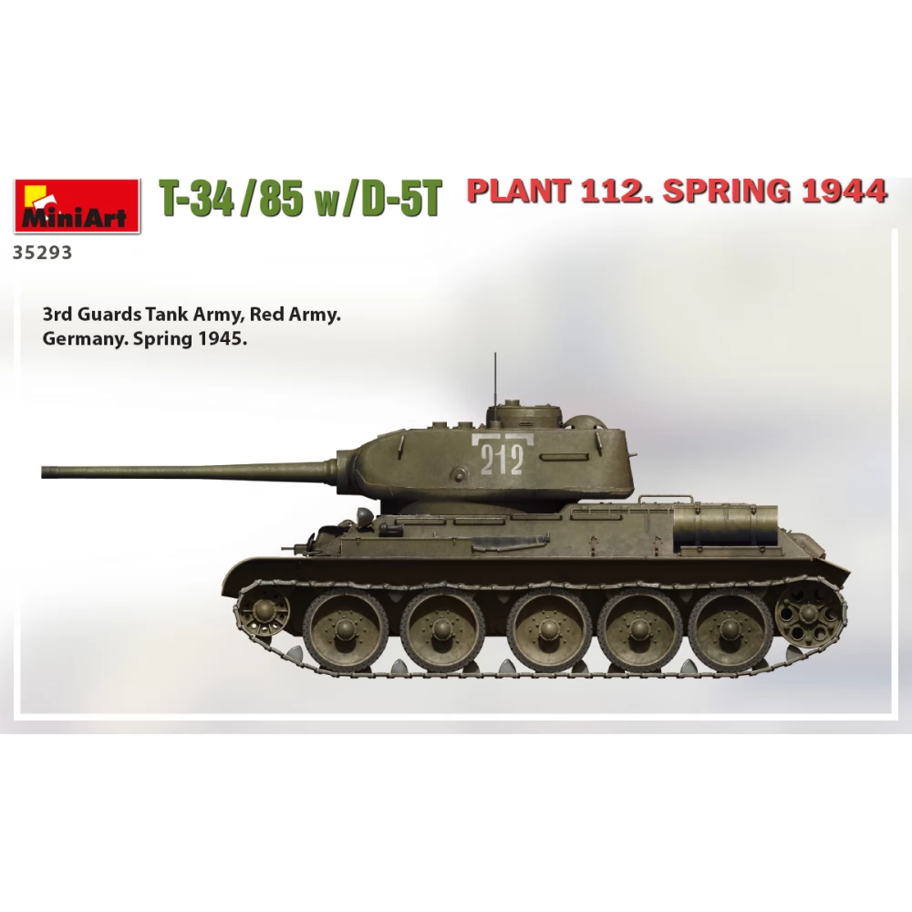 MINIART 1/35 T-34-85 w/D-5T. Plant 112. Spring 1944 military vehicle model - iPoncomp.com