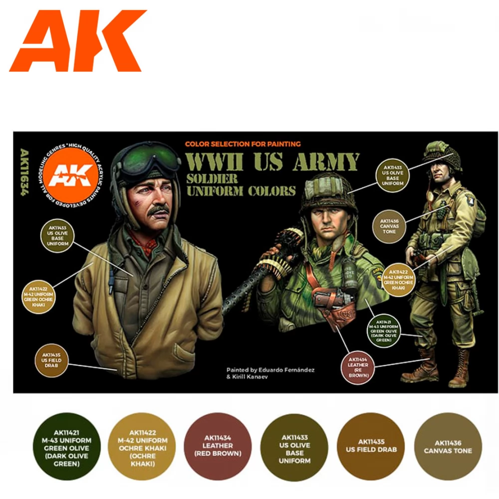 AK INTERACTIVE Figure WW2 US Army Uniforms acrylic paint stock 6x 17ml ...