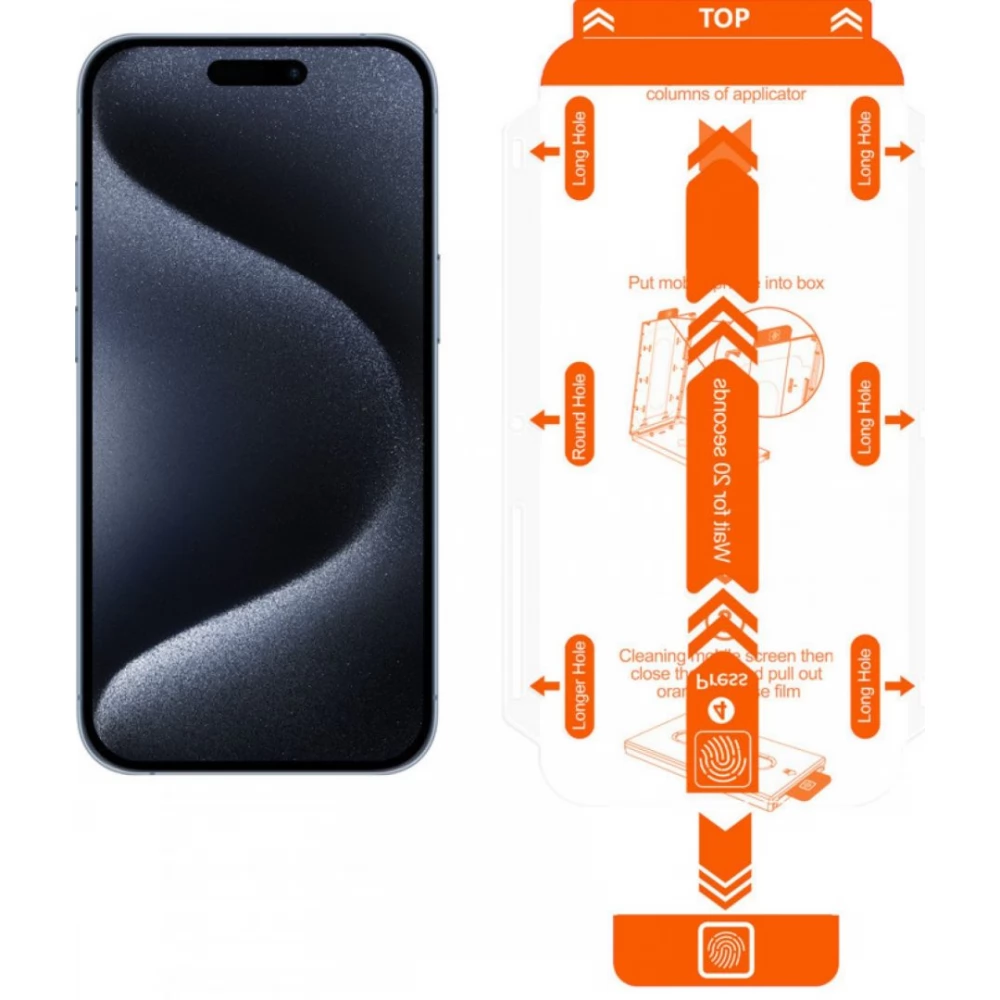 MOBILE ORIGIN Orange Screen Guard with easy applicator iPhone 15 Pro ...