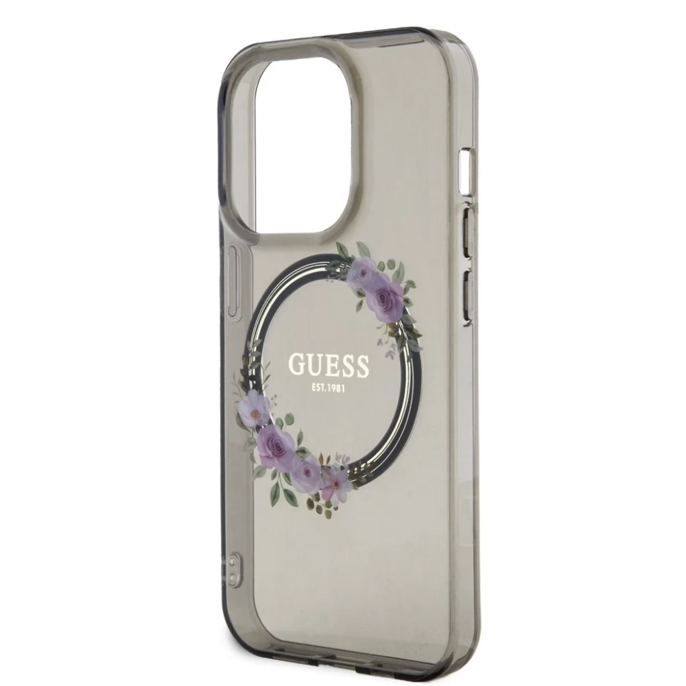 GUESS Flowers Ring Glossy Logo MagSafe hátlaptok iPhone 15 Pro fekete ...