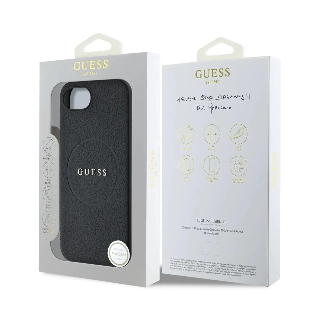 GUESS Grained MagSafe back plates Classic Logo iPhone 16e black ...