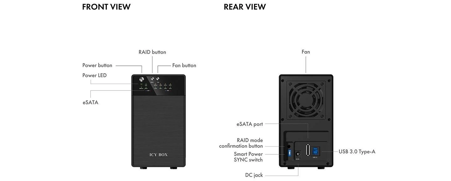 ICY BOX IB-RD3620SU3 2x 3.5" SATA HDD outer house USB3-A black ...